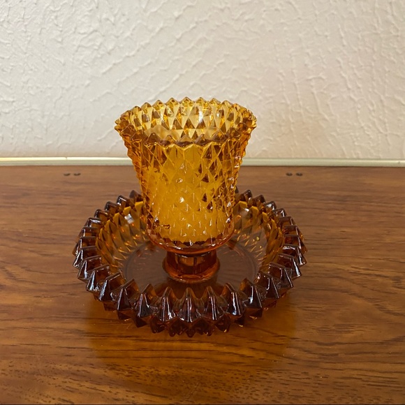 Vintage | Accents | Vintage Indiana Glass 2 Pc Amber Diamond Point ...